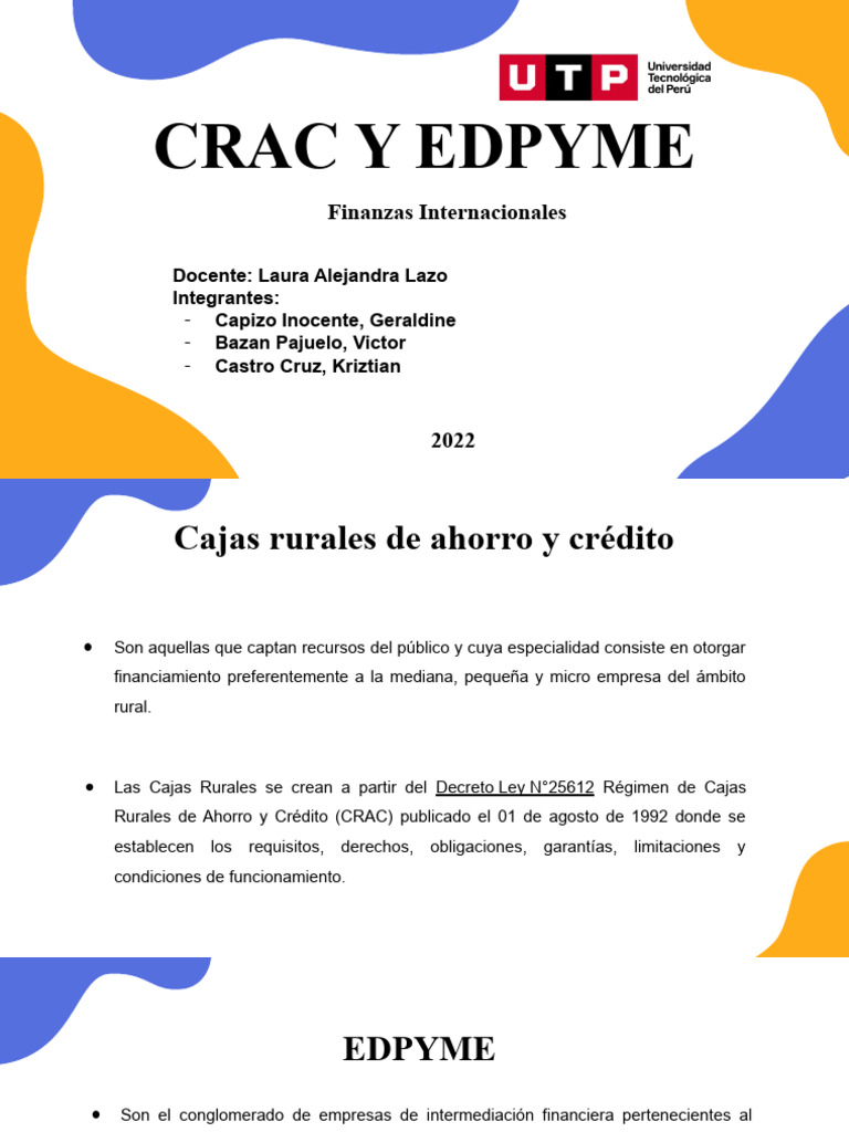 Cajas Rurales de Ahorro y Crédito, Edpymes | PDF | Bancos | Business