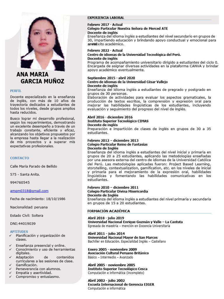 Curriculum Vitae - Garcia Muñoz - 2023 | PDF | Maestros | Enseñando