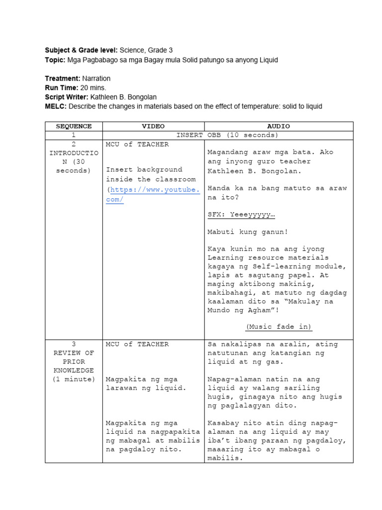Video Lesson Script Science 3 Q1 W3 | PDF