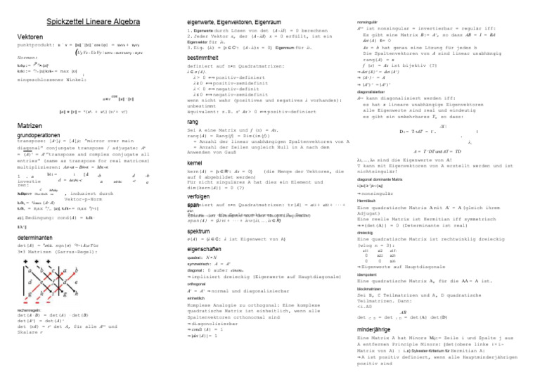 Spickzettel Zur Linearen Algebra | PDF