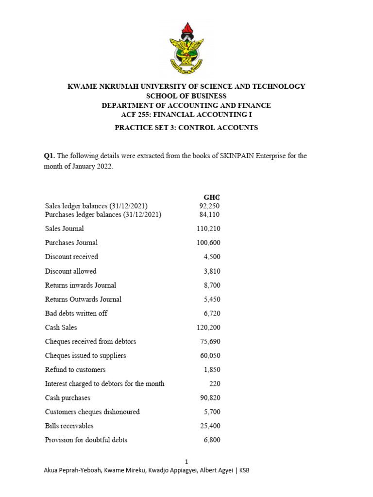 Practice Set 3 (Lesson 6) Control Accounts | PDF | Debits And Credits ...