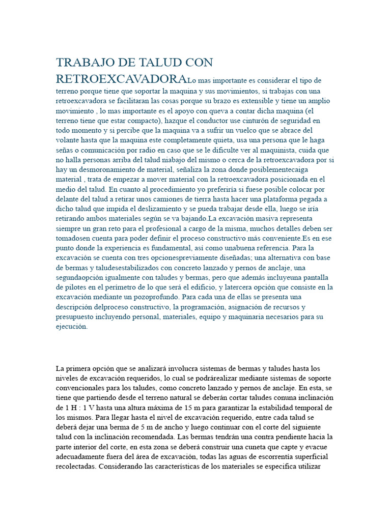 Trabajo de Talud Con Retroexcavadora | PDF