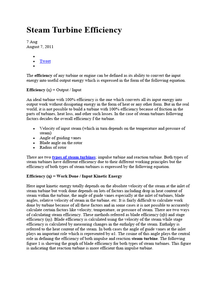 Steam Turbine Efficiency | PDF