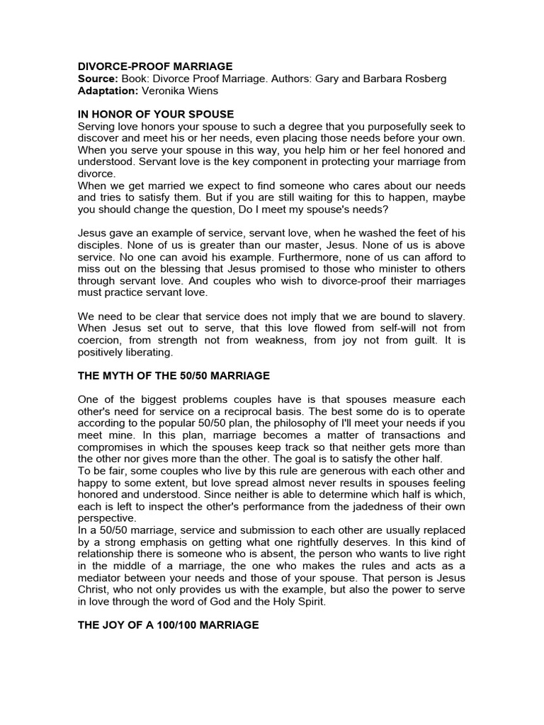 Divorce Proof Marriage | PDF | Self-Improvement | Wellness