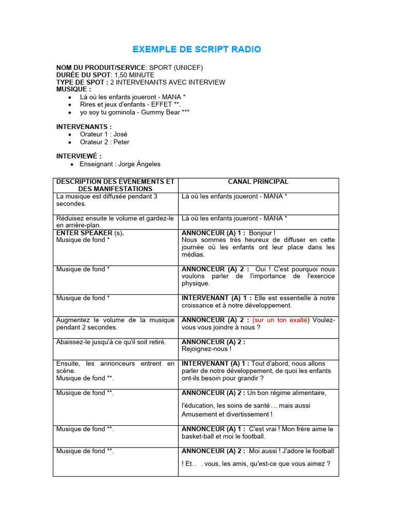 Exemple de Script Radio | PDF