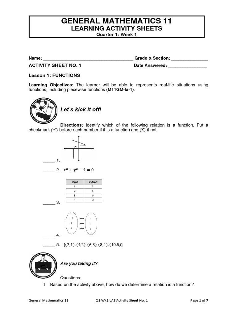 GenMath11 q1 WK 1 LAS No. 1 | PDF | Function (Mathematics ...