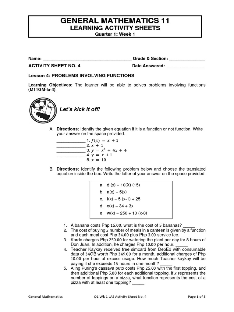 GenMath11 q1 WK 1 LAS No. 4 | PDF | Function (Mathematics)