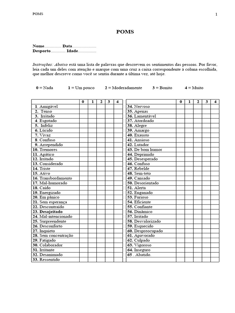 Questionário de Perfil POMS | PDF