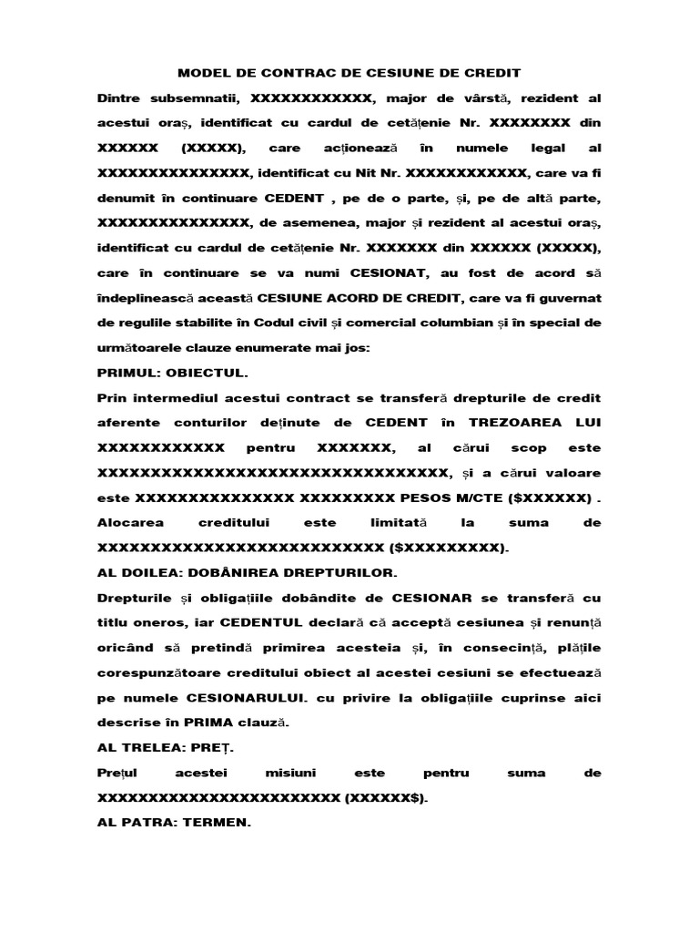 Model de Acord de Cesiune de Credit | PDF