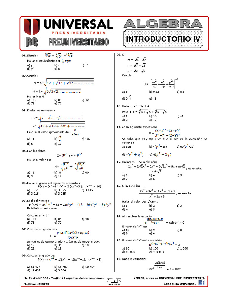0D - Al - Intro Iv | PDF | Álgebra | Matemáticas