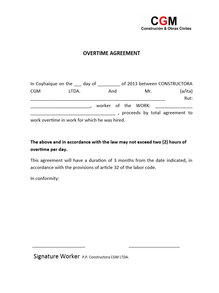 Overtime Pact Format | PDF | Business