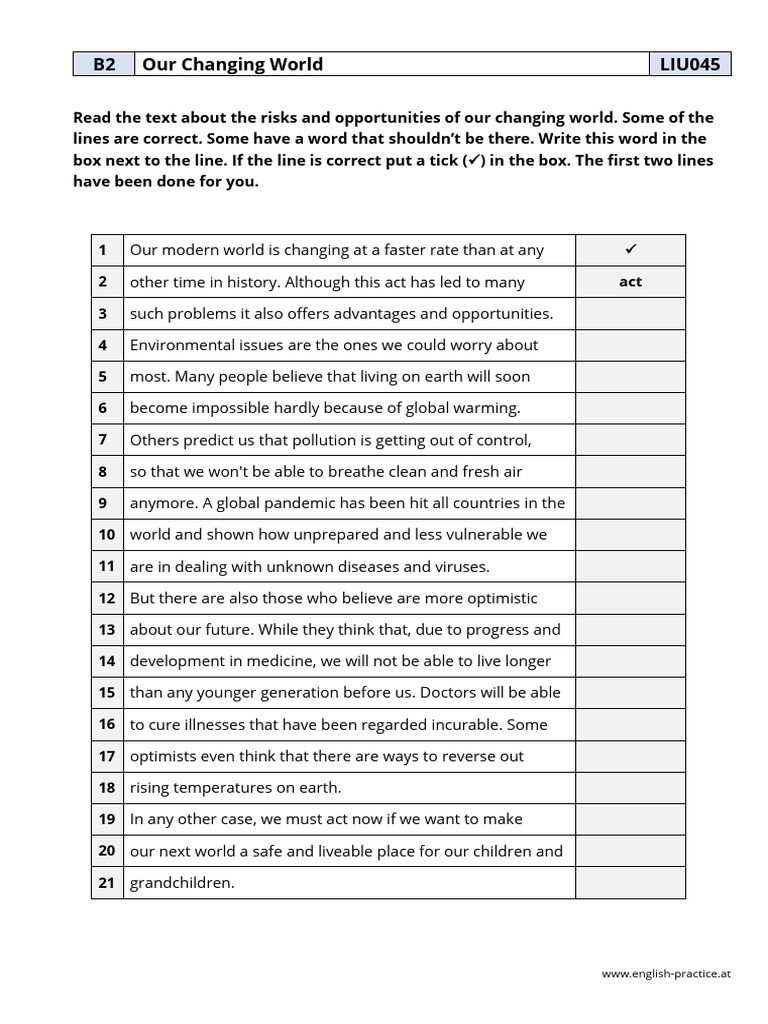 Our Changing World - PDF Vocabulary Exercise - B1 - LIU045 | PDF Our Changing World - PDF Vocabulary Exercise - B1 - LIU045 | PDF