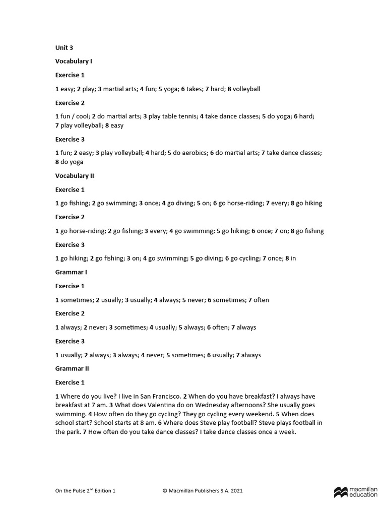 OTP2 - Level 1 - U3 - Test Activity Bank - Answer Key | PDF | Sports ...