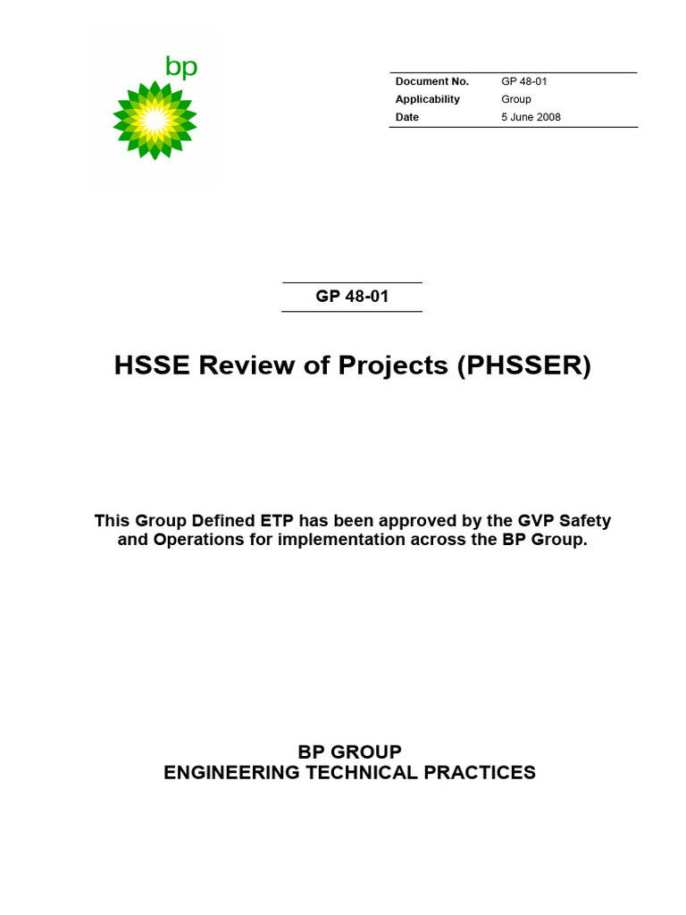 GP 48-01 - HSSE Review of Projects PHSSER | PDF | Risk | Environmental ...