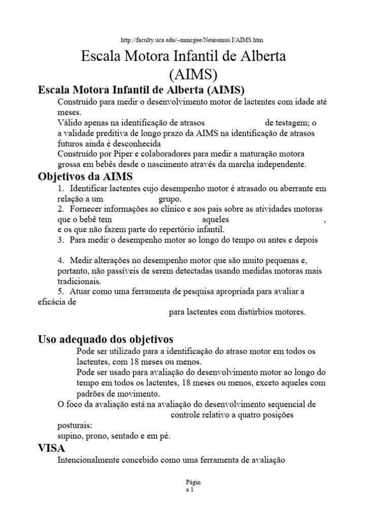 Escala Motora Infantil de Alberta (AIMS) | PDF
