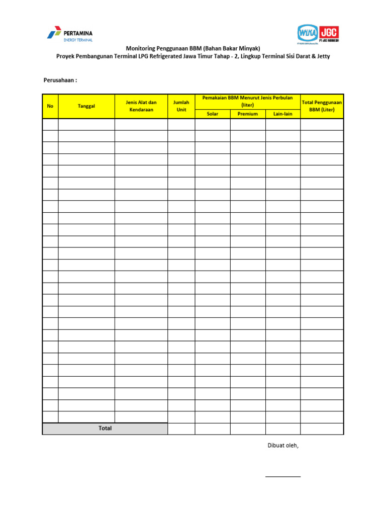 Form Monitoring BBM Subkontraktor | PDF