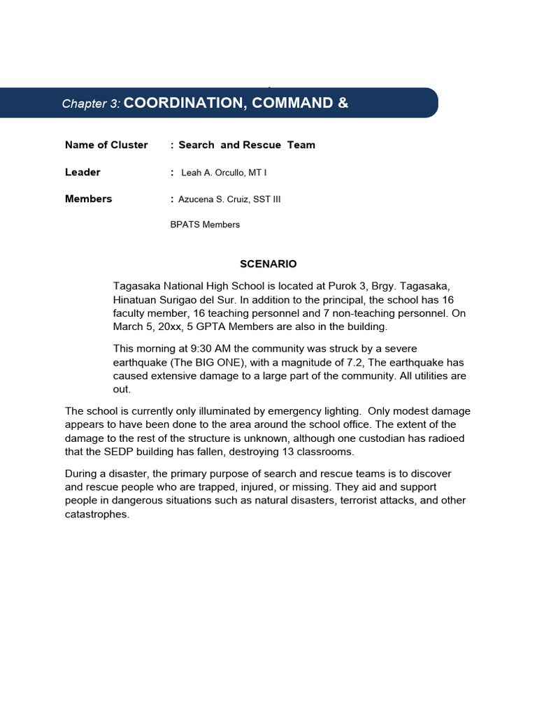 Chapter 3 a.6. Coordination Search Rescue and Retrieval Cluster | PDF ...
