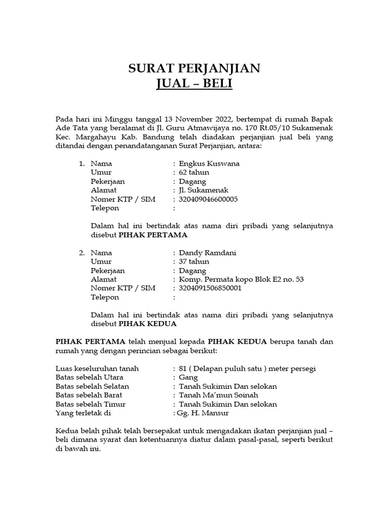 Jual Beli Tanah Dandy-Engkus | PDF | Hukum