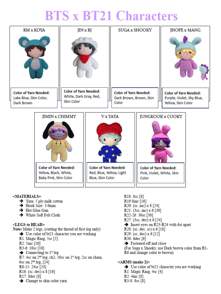 BTS X BT21 Characters | PDF | Color | Yarn