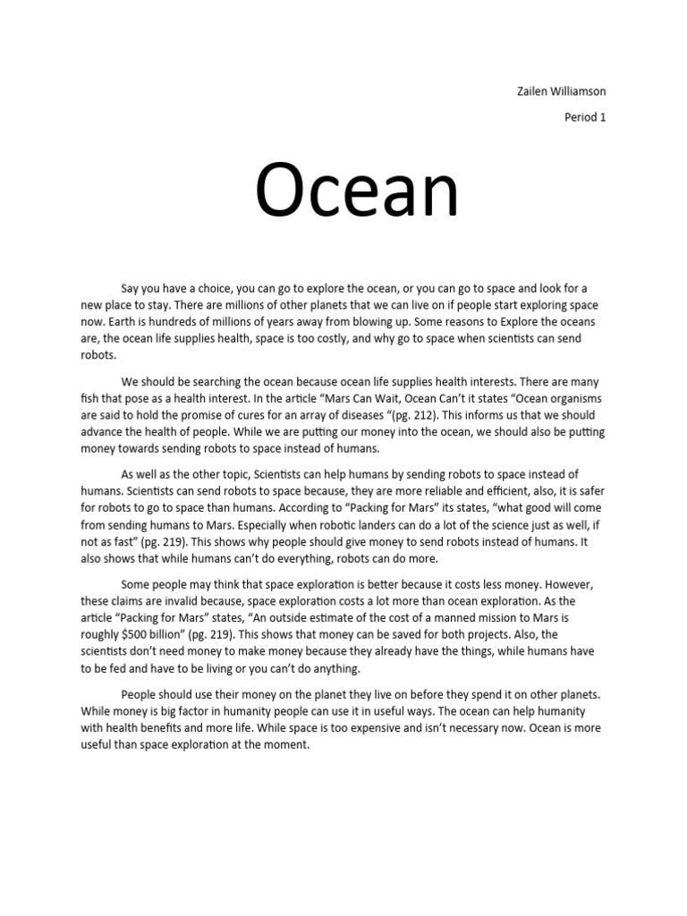Ocean Essay | PDF | Social Science | Science & Mathematics