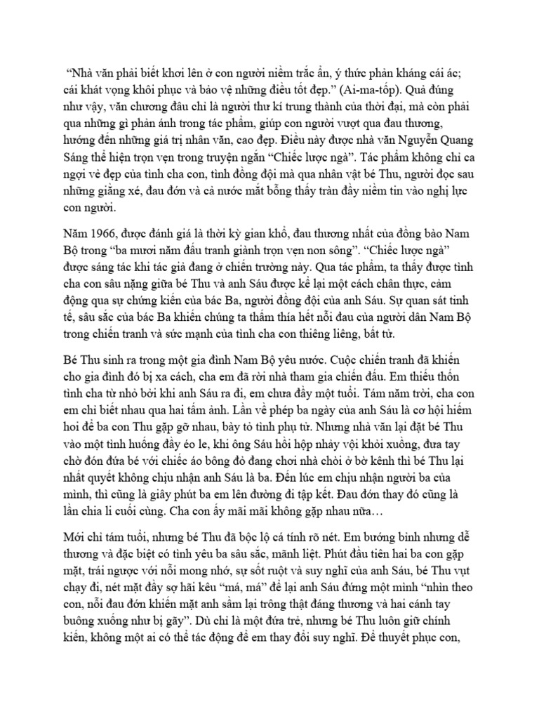 Phân tích nhân vật Bé Thu - Chiếc lược ngà | PDF