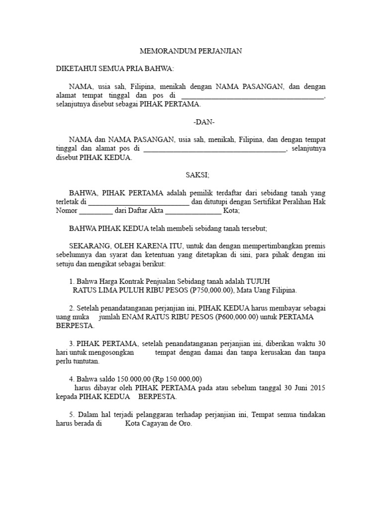 Contoh Memorandum Perjanjian | PDF