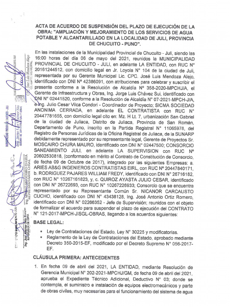 Acta de Suspension de Plazo de Ejecucion de Obra | PDF