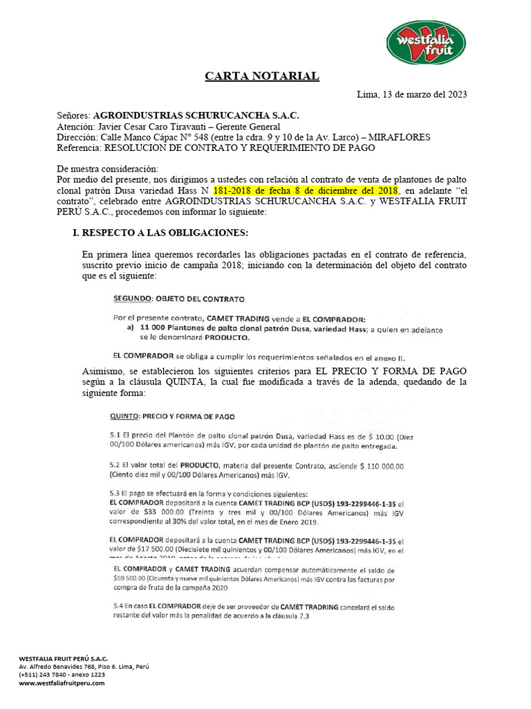 Carta Notarial de Cobranza | PDF | Perú