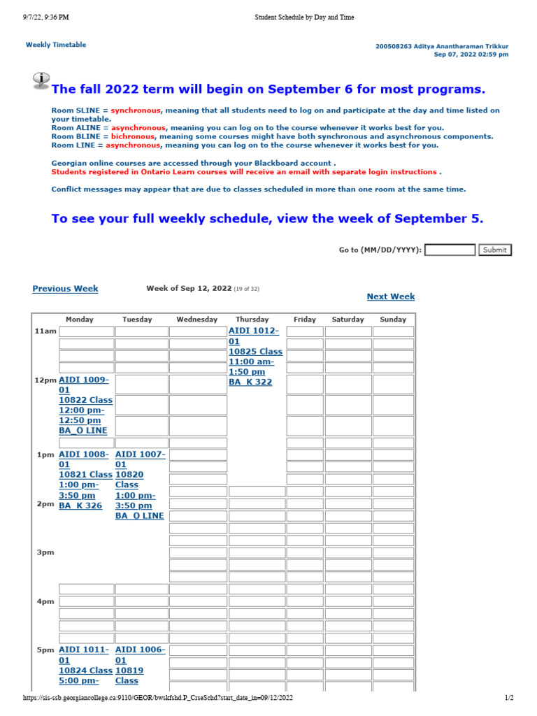 Student Schedule by Day and Time | PDF