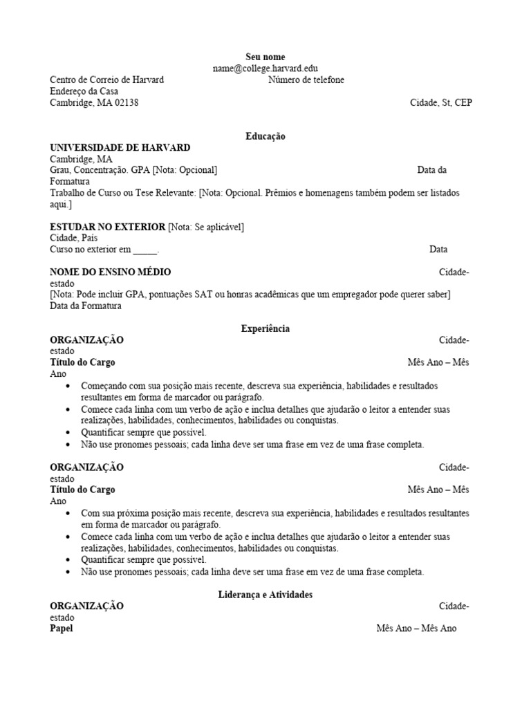 Modelo de Currículo de Harvard | PDF