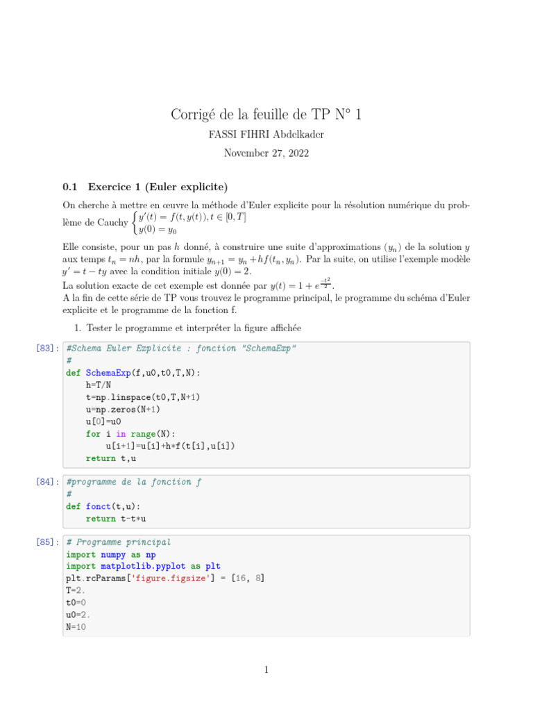 Corrigé TP: Méthodes d'Euler en Python | PDF | Mathématiques de l ...