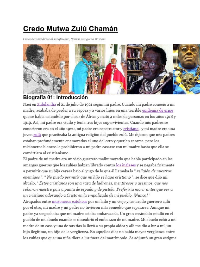 Credo Mutwa Zulú Chamán | PDF | África | Sudáfrica