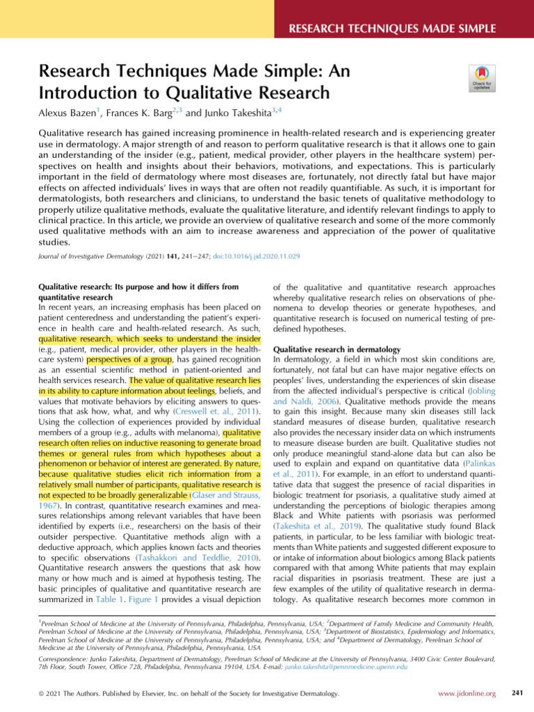 Bazen Et Al., (2021) Research Techniques Made Simple An Introduction To ...