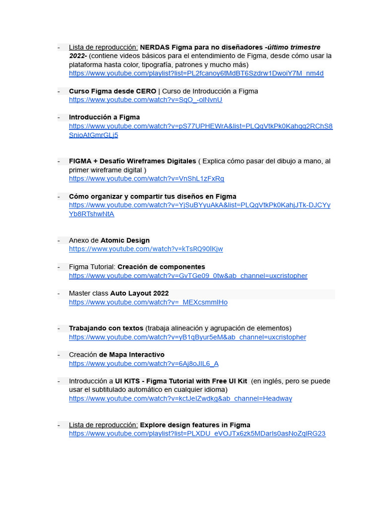 Lista de Tutoriales de Figma (Links) | PDF