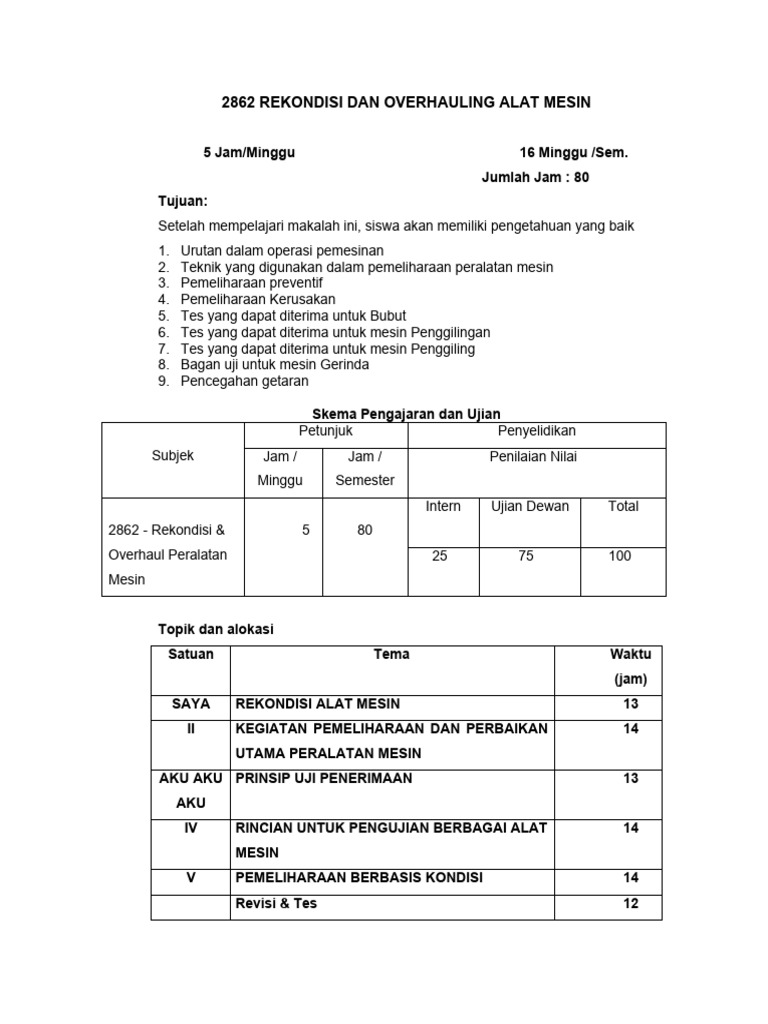 2862 Rekondisi Dan Overhaul Alat Mesin | PDF