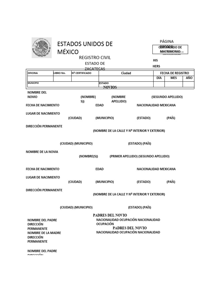 Certificado de matrimonio de México | PDF | Gobierno y personalidad | Relaciones interpersonales
