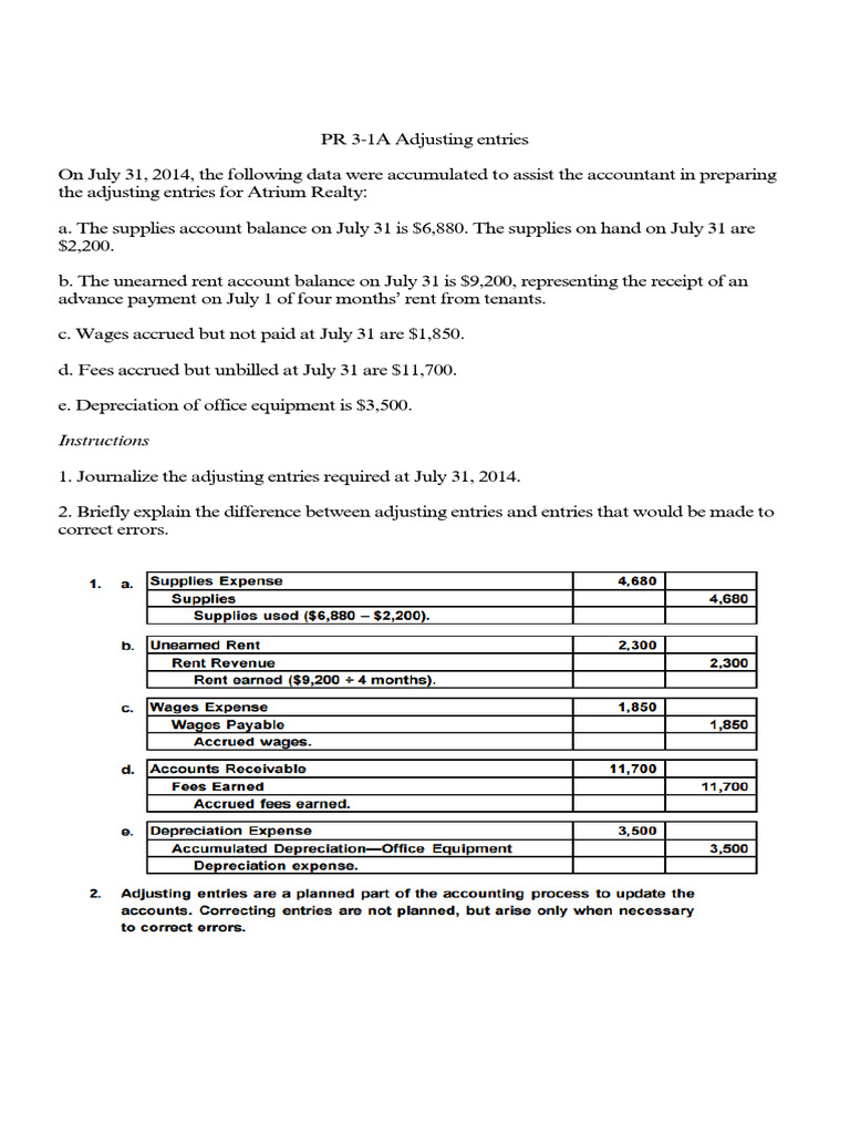 PR 3-1A Adjusting Entries | PDF PR 3-1A Adjusting Entries | PDF