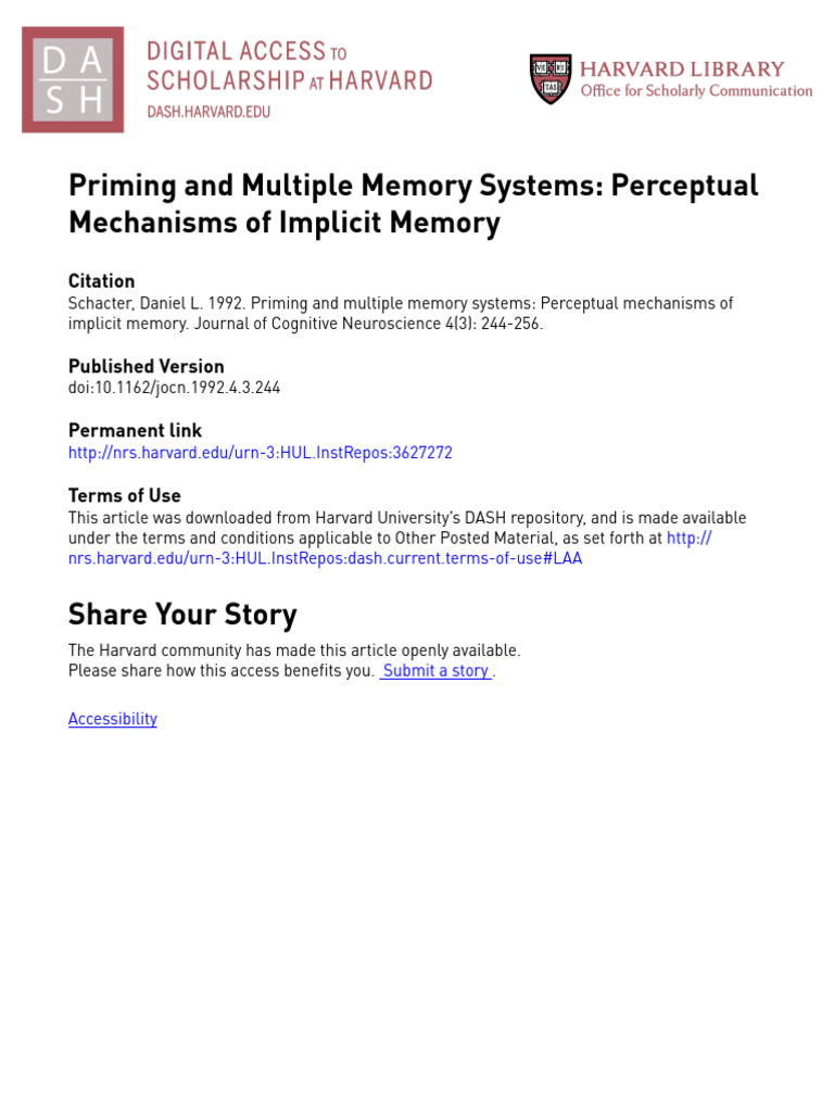 Schacter PrimingMultiple | PDF | Priming (Psychology) | Memory