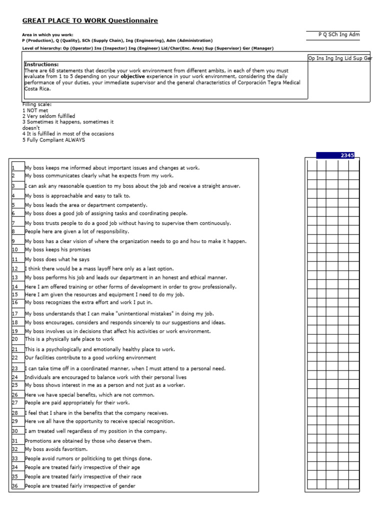 GPTW Survey Format | Download Free PDF | Behavioural Sciences | Psychology