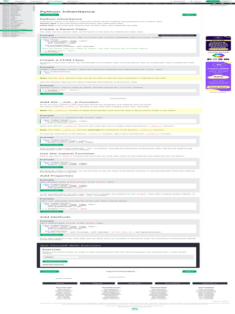 Python Inheritance | PDF | Class (Computer Programming) | Inheritance (Object Oriented Programming)