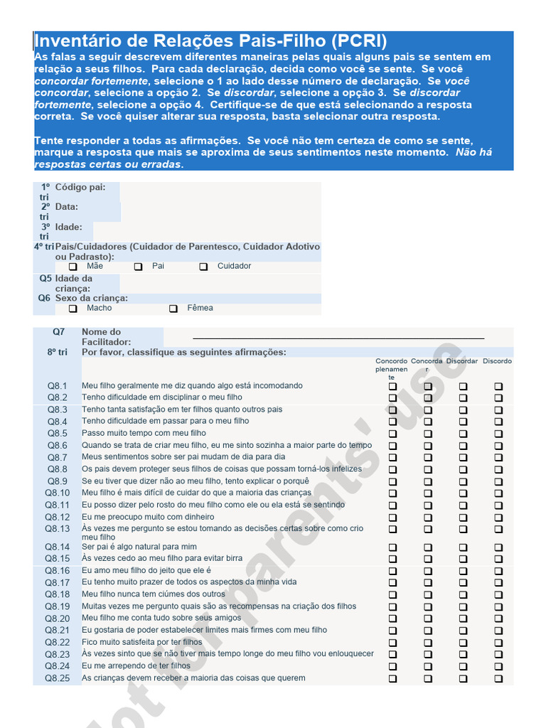 Inventário de Relacionamento Pai-Filho PCRI | PDF