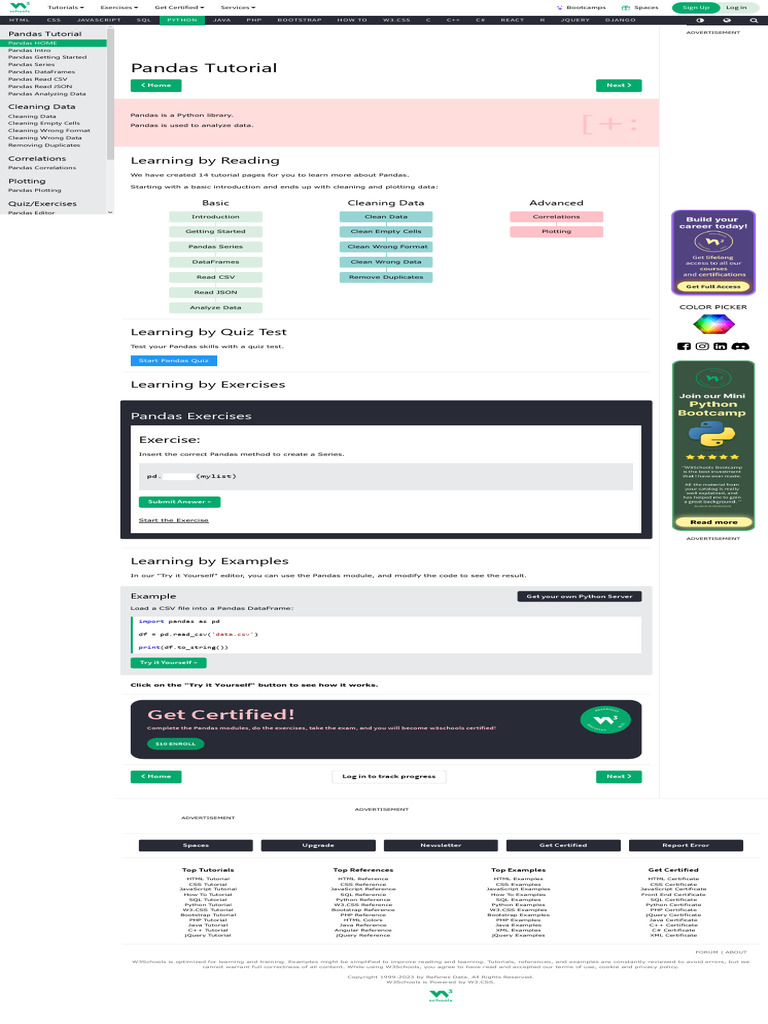 Pandas Tutorial | PDF | Java Script | Bootstrap (Front End Framework)