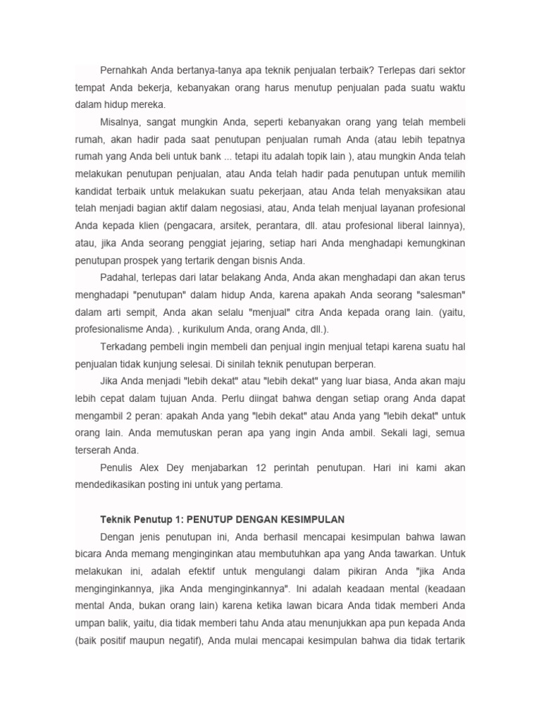 12 Teknik Penutupan - Alex Dey | PDF