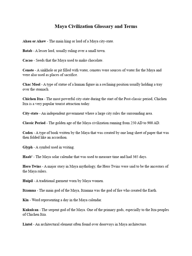 Maya Civilization Glossary and Terms | PDF | Maya Civilization ...