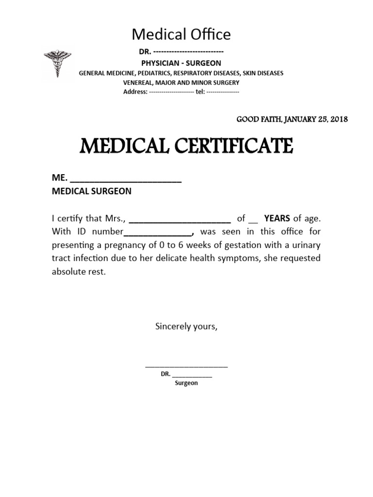 Medical Certificate Format | PDF | Surgeon | Medicine
