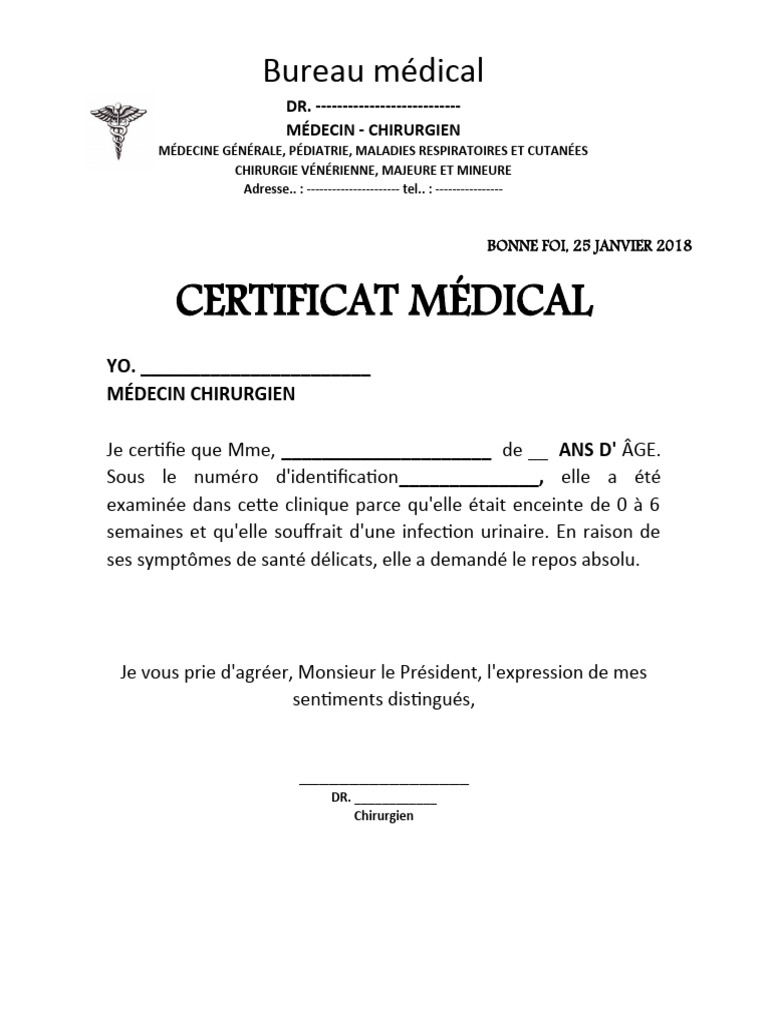 Format Du Certificat Médical | PDF | Médecin | Épidémiologie