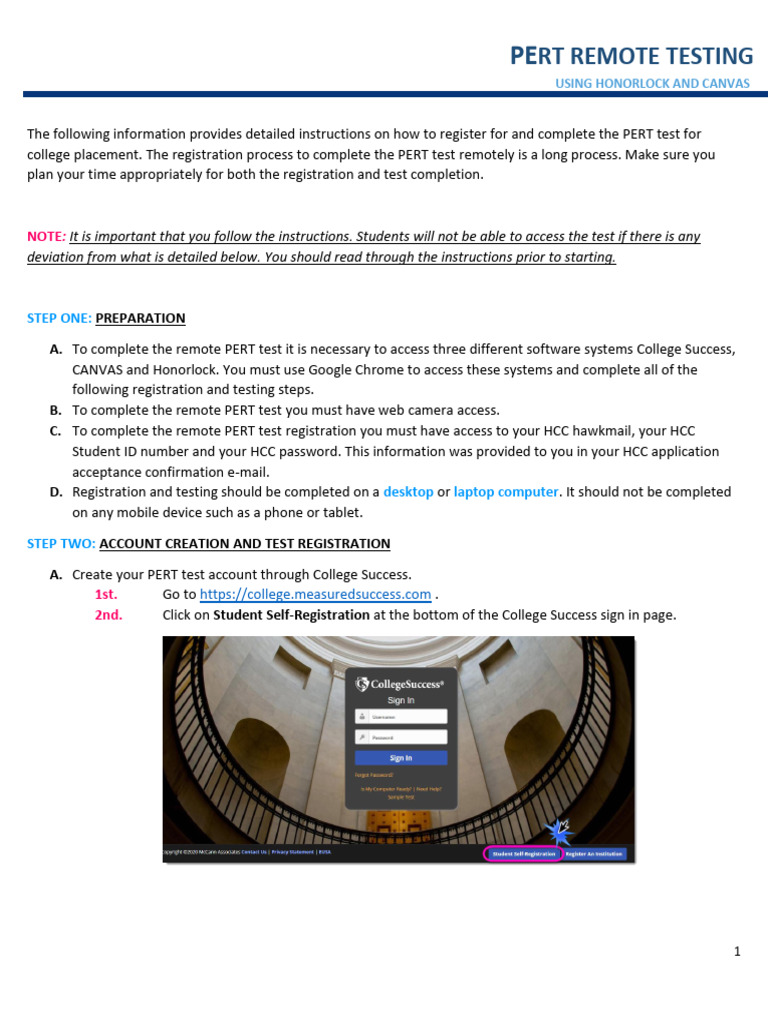 HCC PERT Test Remote Instructions | PDF | Login | Password