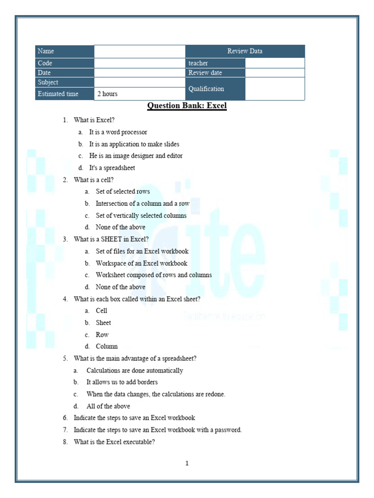 100 Questions About Excel | PDF | Microsoft Excel | Spreadsheet