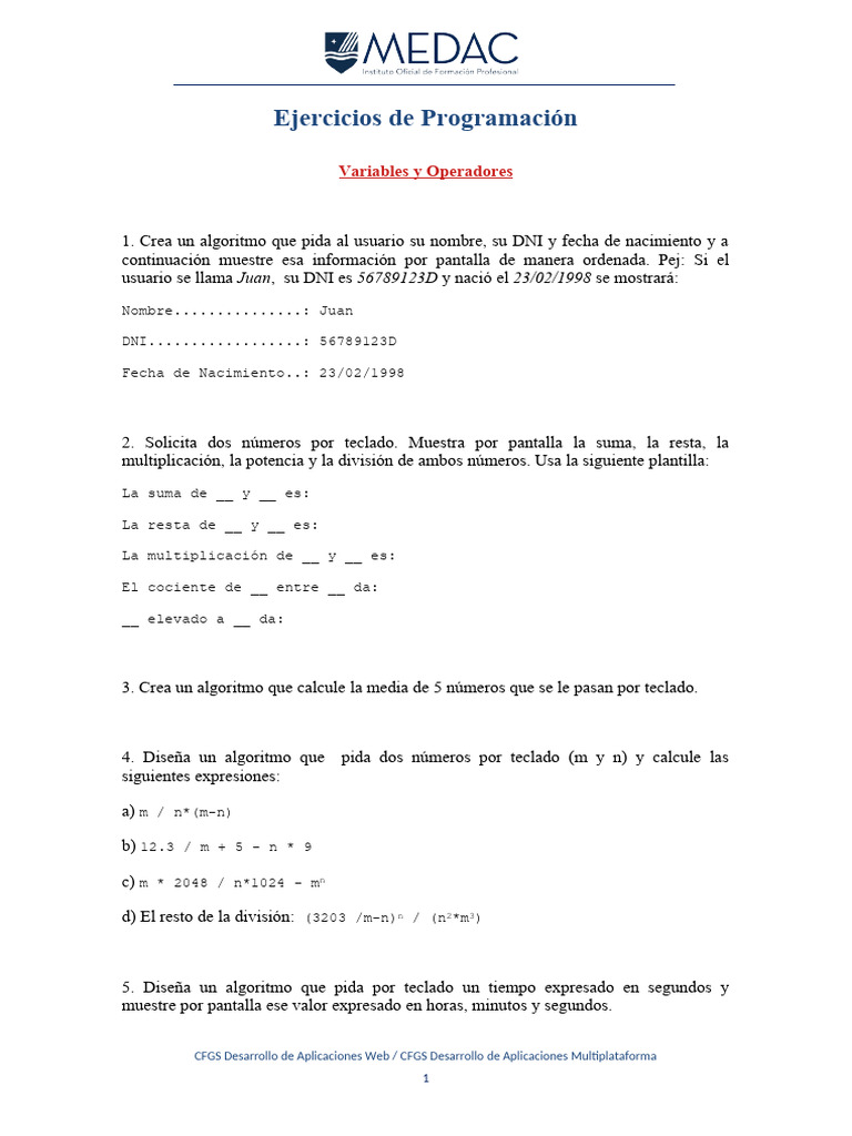 Problemas Programacion-T1-19Octubre | PDF | Algoritmos | Multiplicación