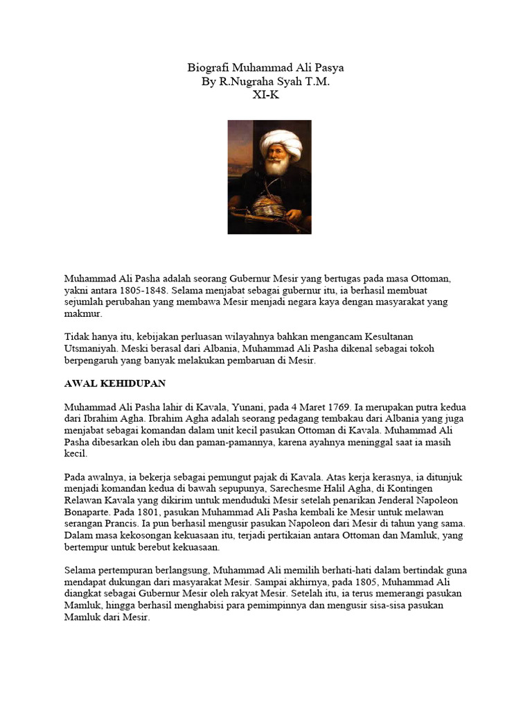 Biografi Muhammad Ali Pasya - R.nugraha Syah T M (XI-K) - PAI | PDF ...